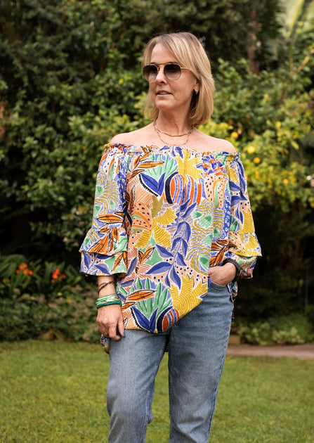 SLICK - Pamela - Boho Tunic On/Off Shoulder - Radiant Rainforest