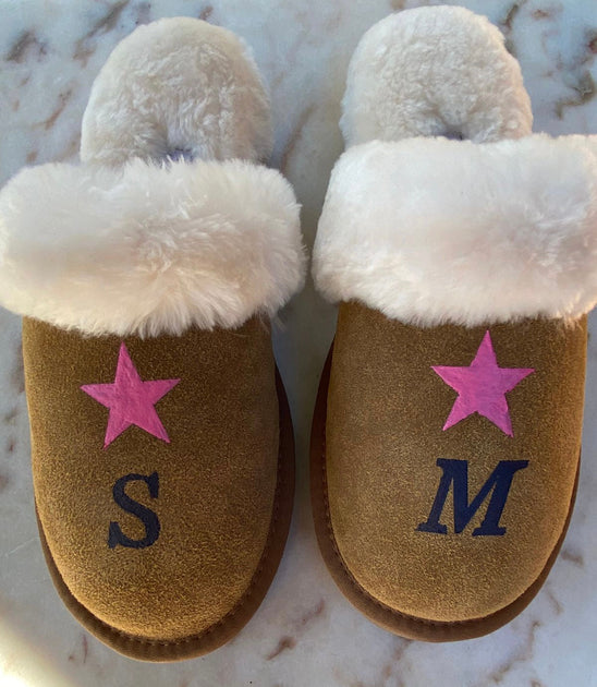 Natural Adult Slippers: Personalised Monogram with Star